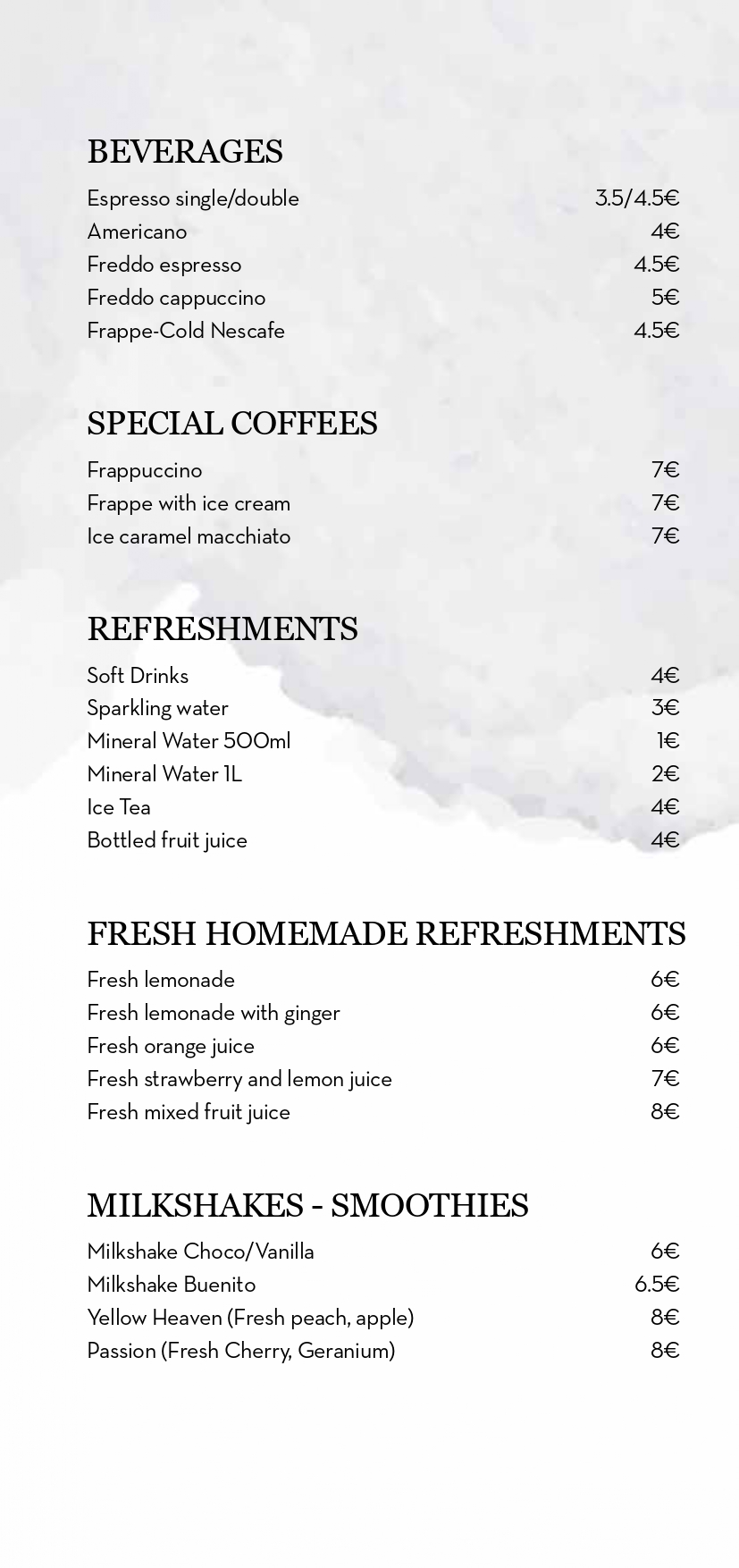 Menu – Santo Mira Mare Resort – Member of KD Hotels, Santorini Island, Greece
