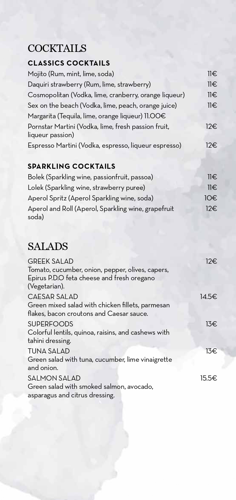 Menu – Santo Mira Mare Resort – Member of KD Hotels, Santorini Island, Greece